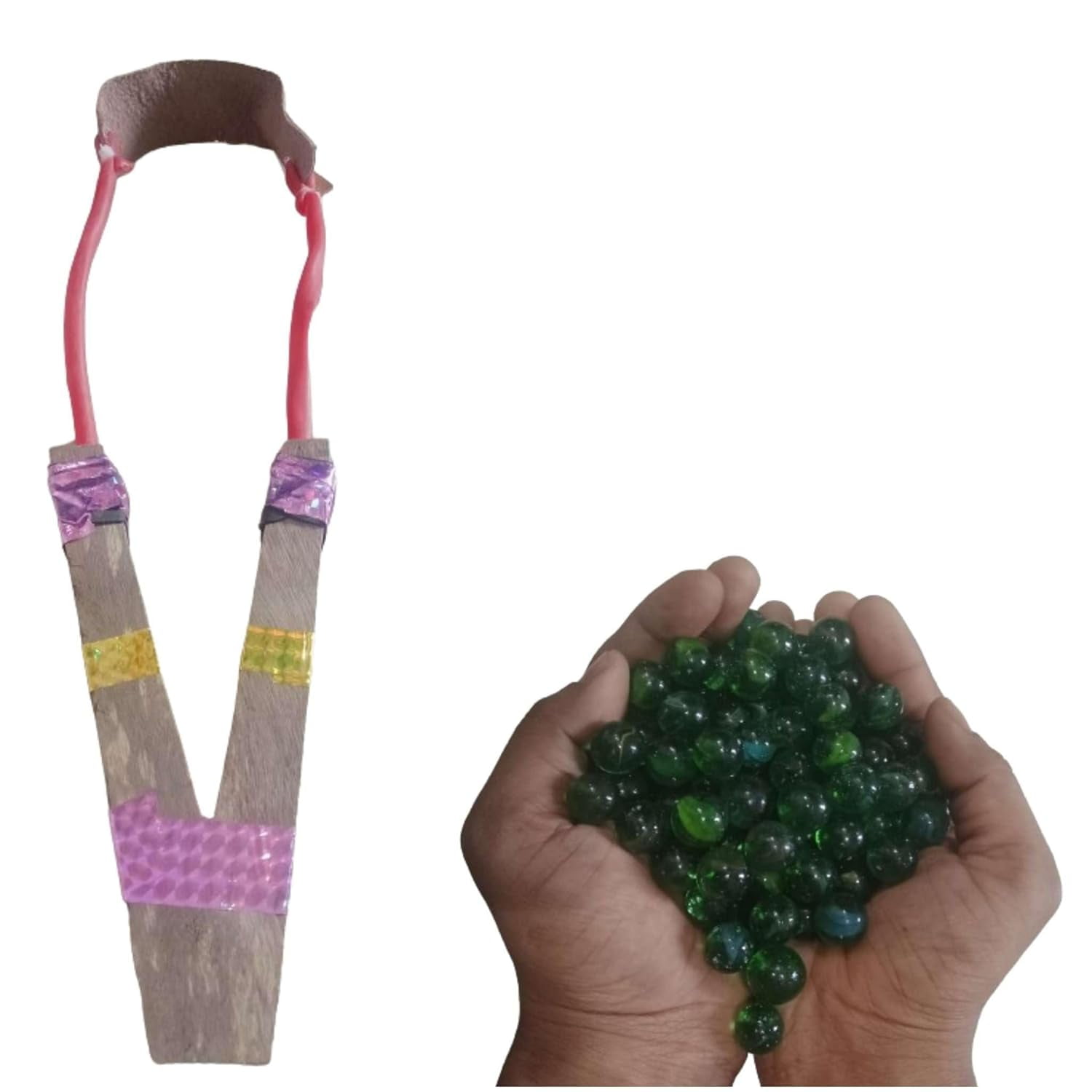 Combo | 1 Wooden Slingshot | Gulel + 20 Kanche (Goli Marbel) Toy For ...
