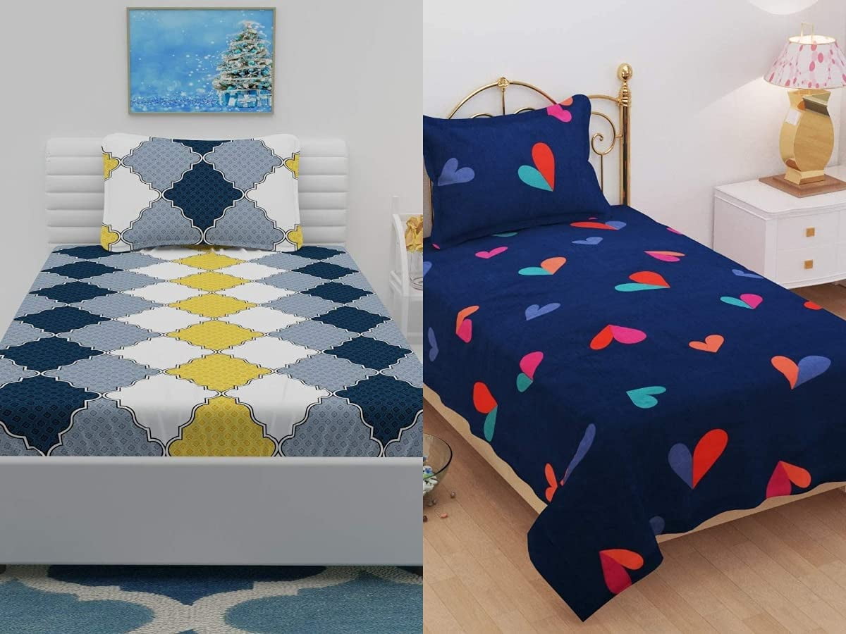 Combo 2 Single Bed With 2 Pillow Covers - 60 X 90 Inches, Multicolor ...