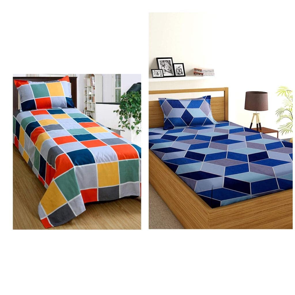 Combo 2 Single Bed With 2 Pillow Covers - 60 X 90 Inches, Multicolor ...