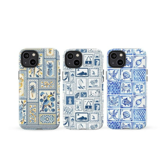 Combo 3 Nautical Coastal Tile Phone Case, Ocean Blue Mediterranean ...