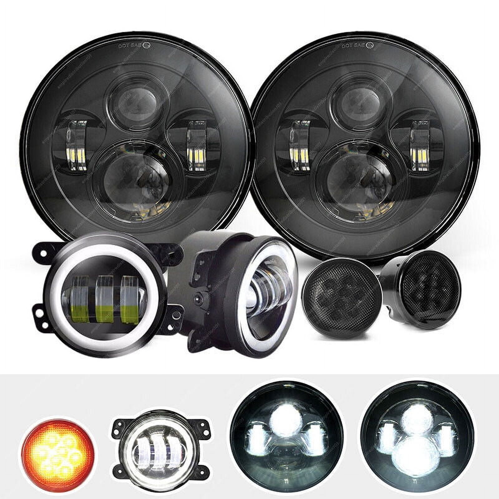 Combo 7" Round LED Headlight+Fog Lights+Turn Lamp For Jeep Wrangler JK ...