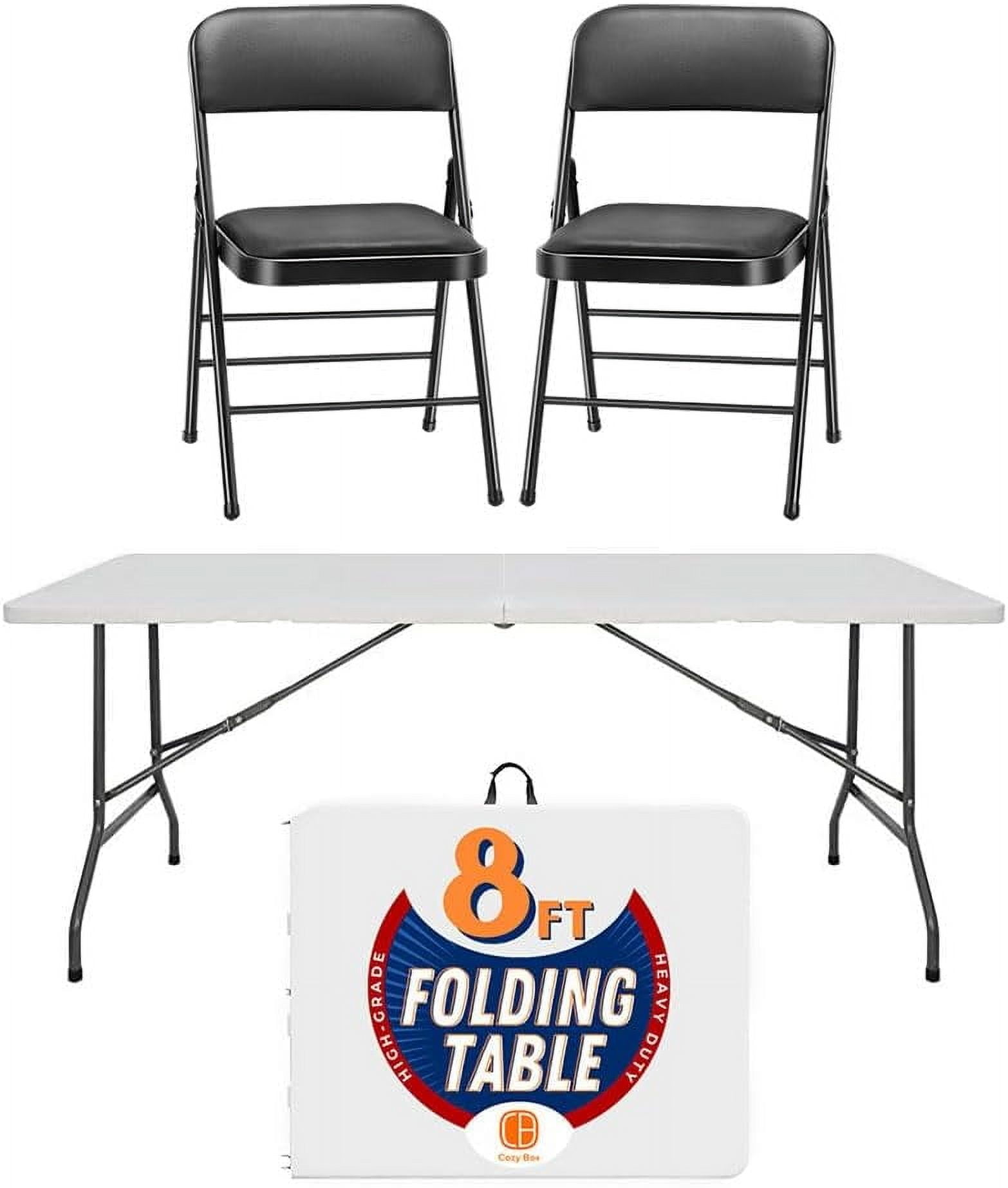 Combo 8FT Folding Table with 2-Pack Folding Chairs Indoor Outdoor Heavy ...