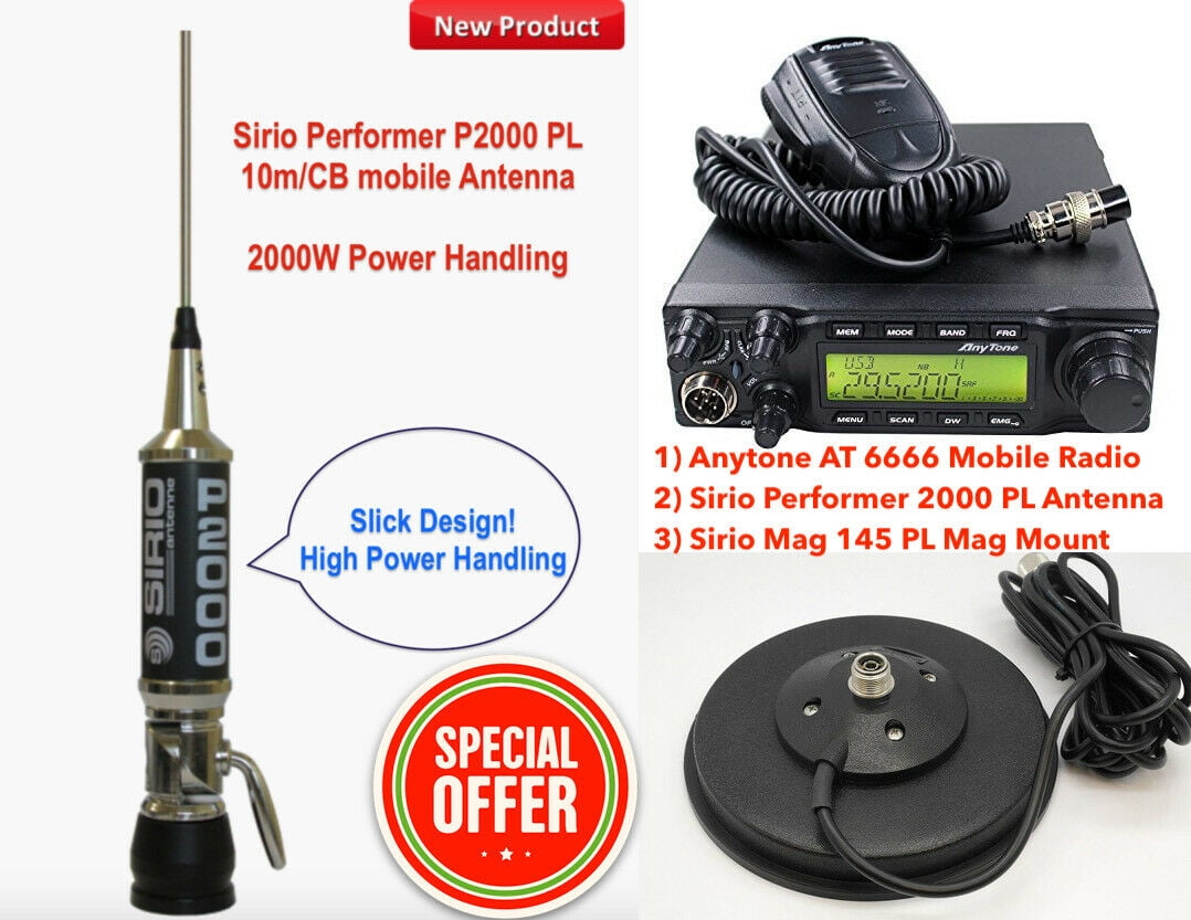 Combo: Anytone AT 6666 Mobile Radio with Sirio Performer 2000 PL ...