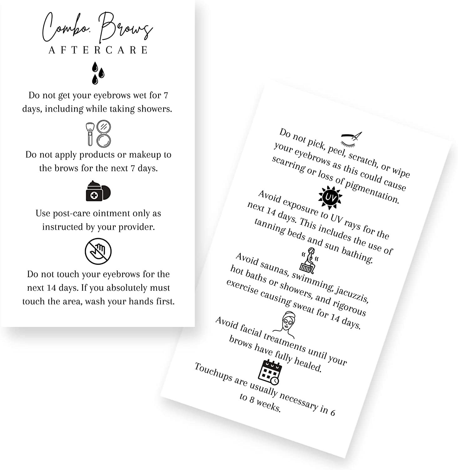 Combo Brows Aftercare Cards 50 Pack 2 x 3.5 inches Business Card Size ...