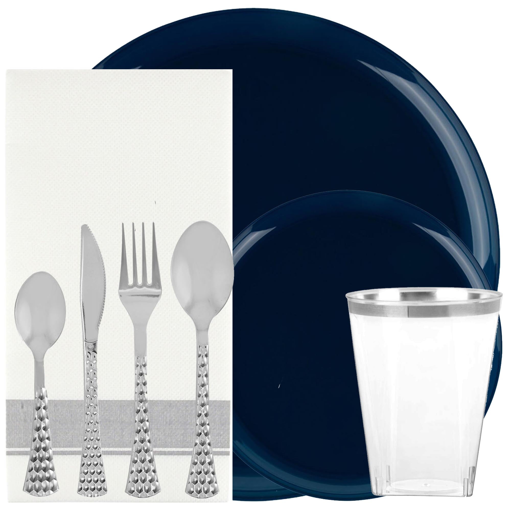 Combo Dinner Party Set Dark Blue Plates Edge Collection - 10.6" inch ...