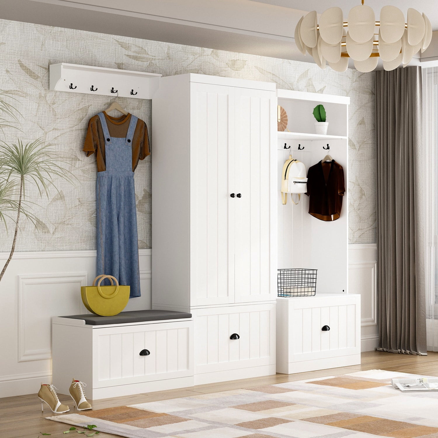 Timechee Combo Entryway Hall Trees Storage Bench Closet Organizer ...