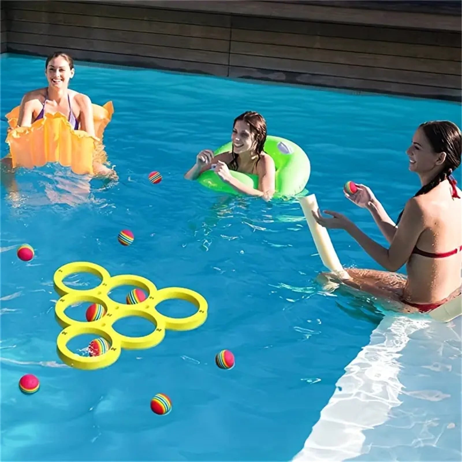Combo Foam Pool Floats with 10 Colorful Tossing Balls,Toss Game Swimming Party Toys Accessories ...