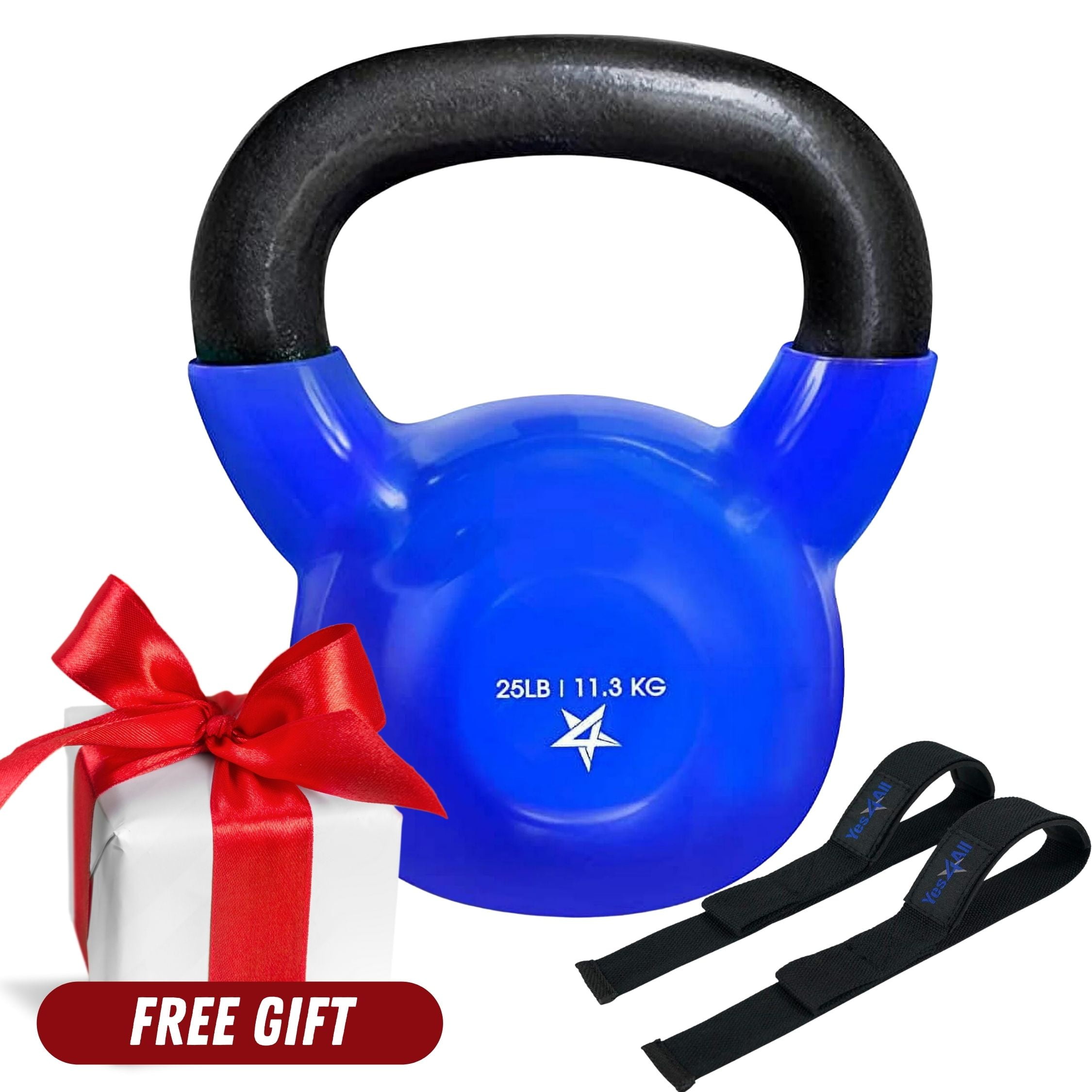 Yes4All 25lb Vinyl Coated Cast Iron Kettlebells for Full Body Workouts - Buy 1 Get 1 Wrist Strap ...