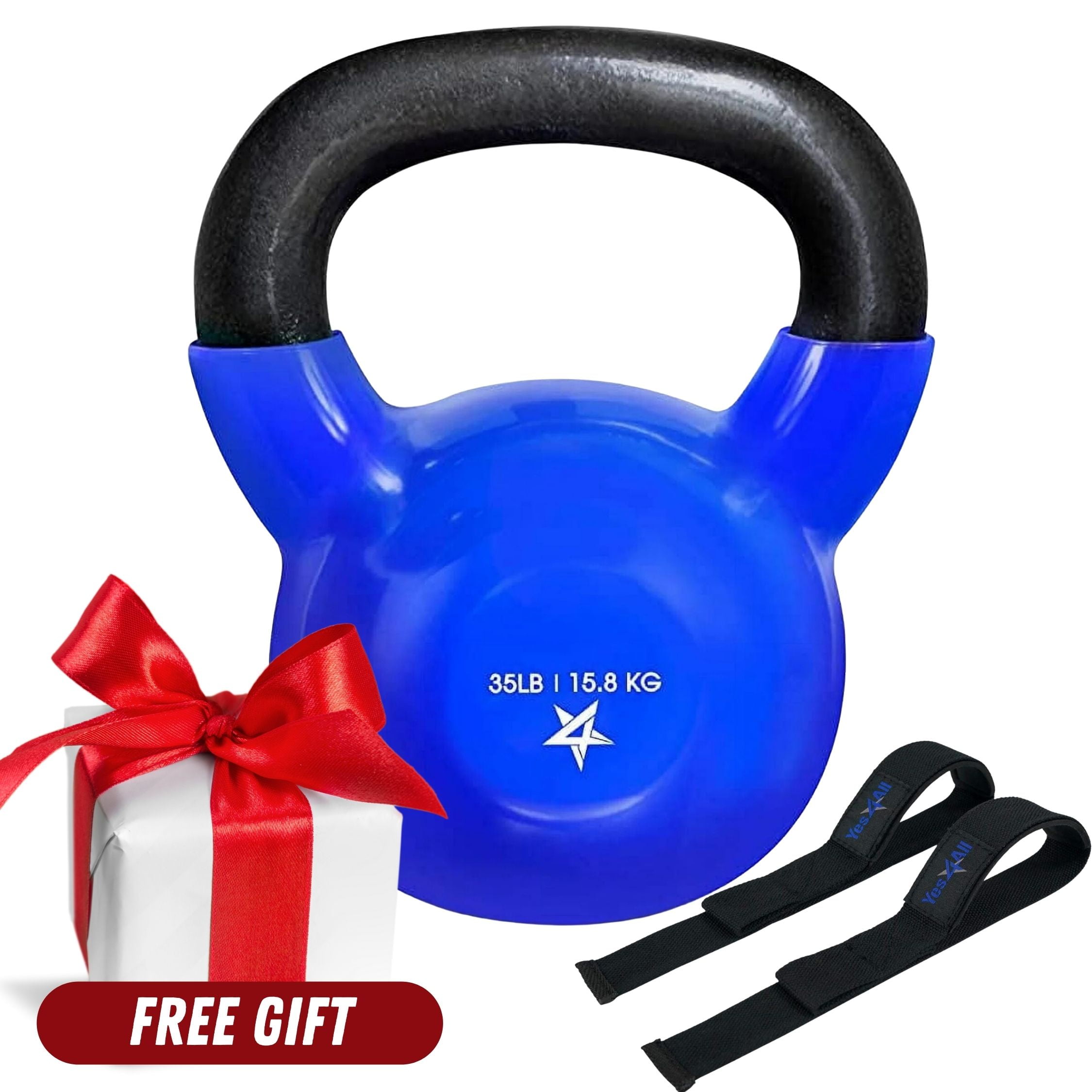 Yes4All 35lb Vinyl Coated Cast Iron Kettlebells for Full Body Workouts - Buy 1 Get 1 Wrist Strap ...
