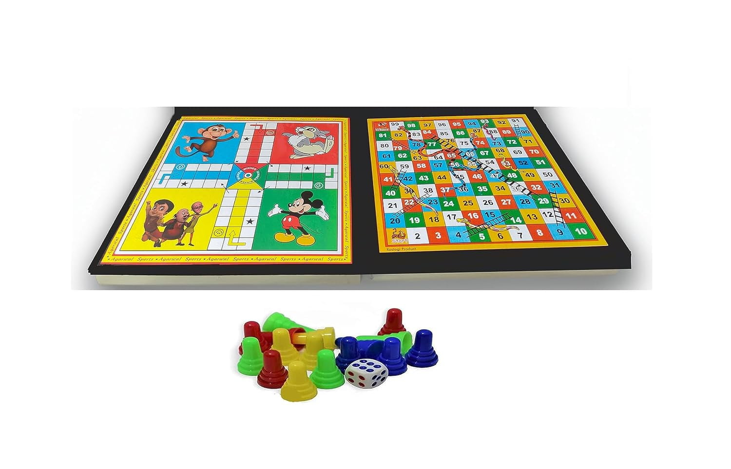 Combo Ludo + Snake & Ladders 2 In 1 Board Game One Set Ludo Coins + Dice Party & Fun Game Board ...