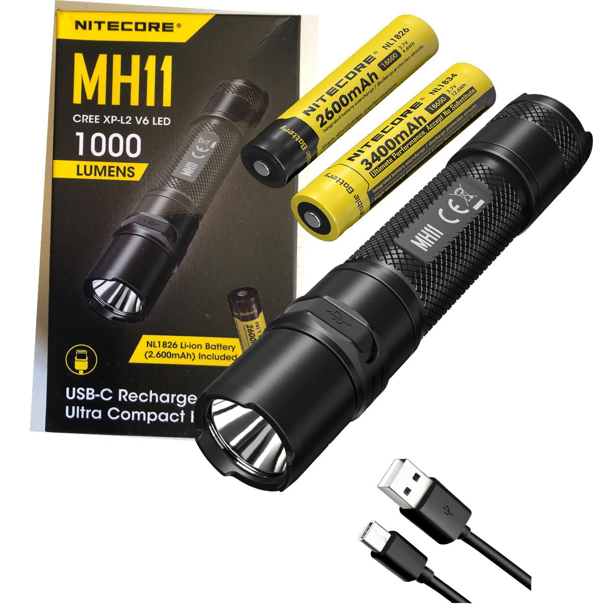NITECORE MH11 USB-C Rechargeable LED Flashlight, 1000 Lumens, Compact ...
