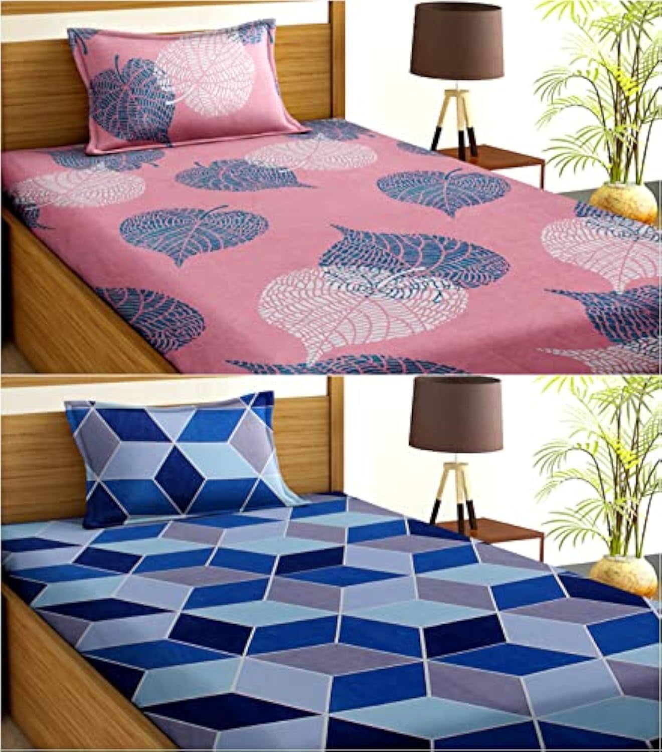 Combo Pack Of 2 Single Bedsheets With 2 Pillow Covers | 60 X 90 Inches ...