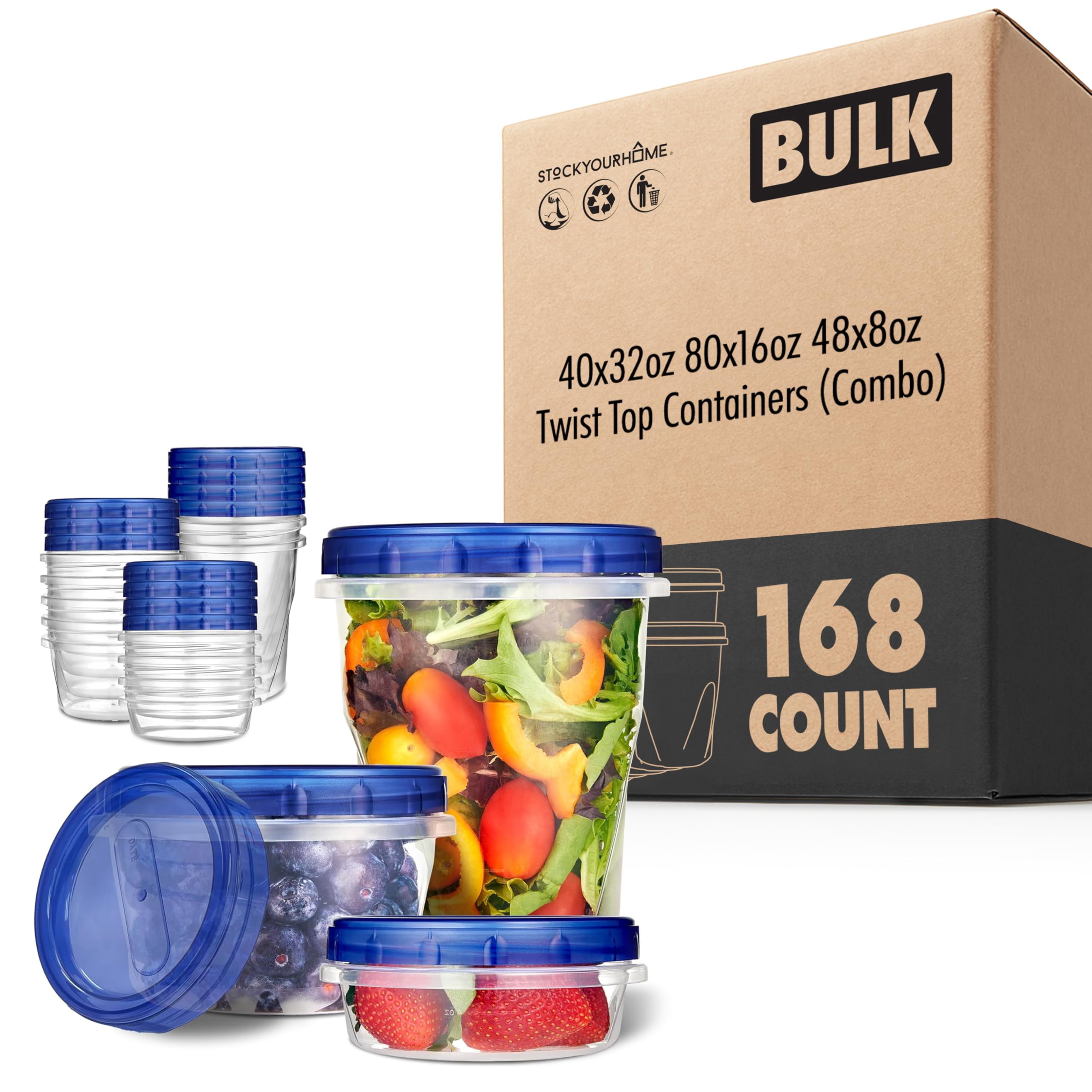 Combo Plastic Containers with Twist Top Lids 40 x 32oz, 80 x 16oz, & 48 ...