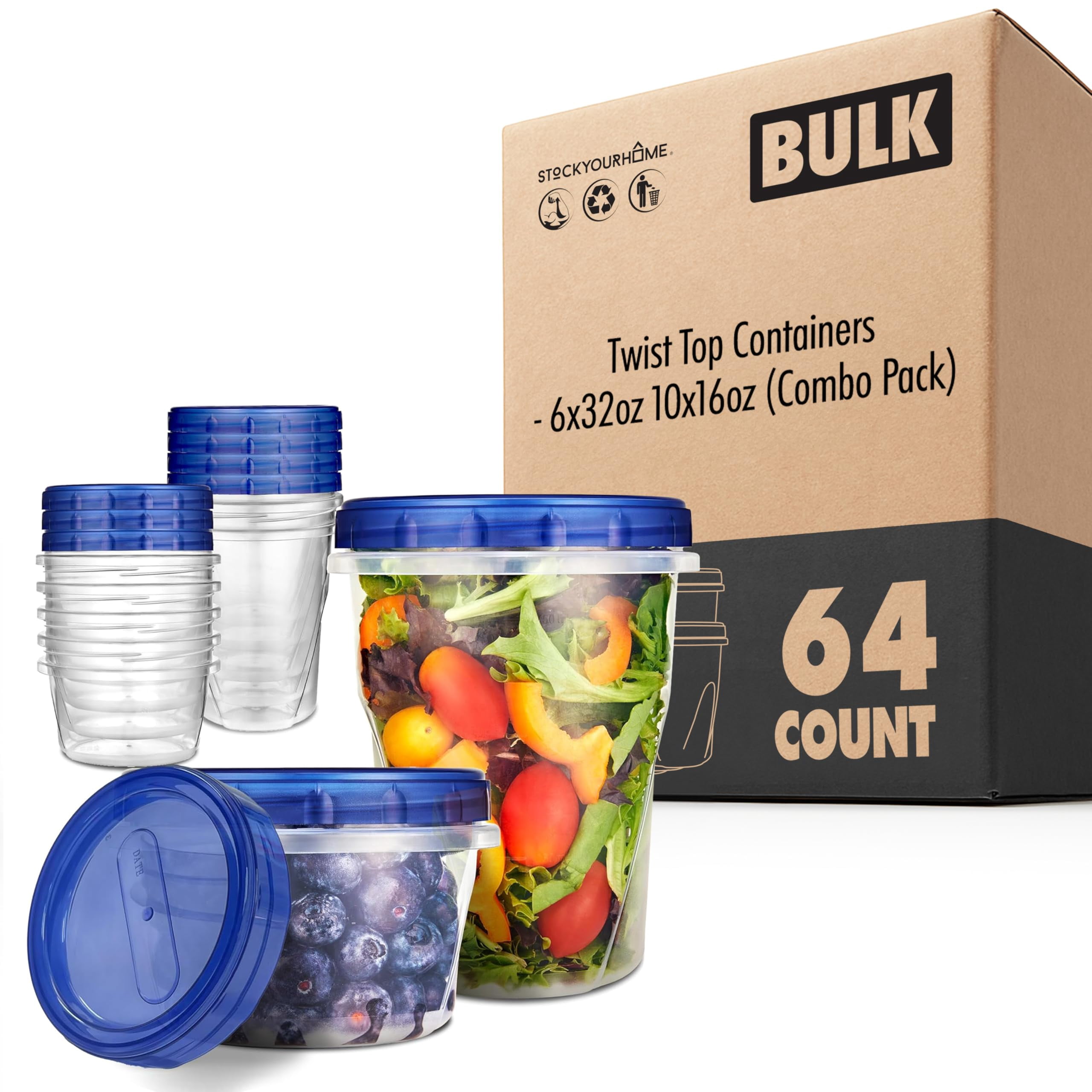 Combo Plastic Food Containers with Lids 24 x 32oz and 40 x 16oz ...