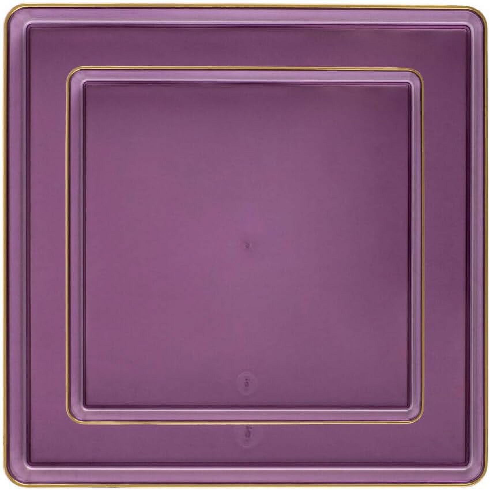 Combo Set 7.75" Dessert Plates and 10.75" inch Square Purple Plastic ...