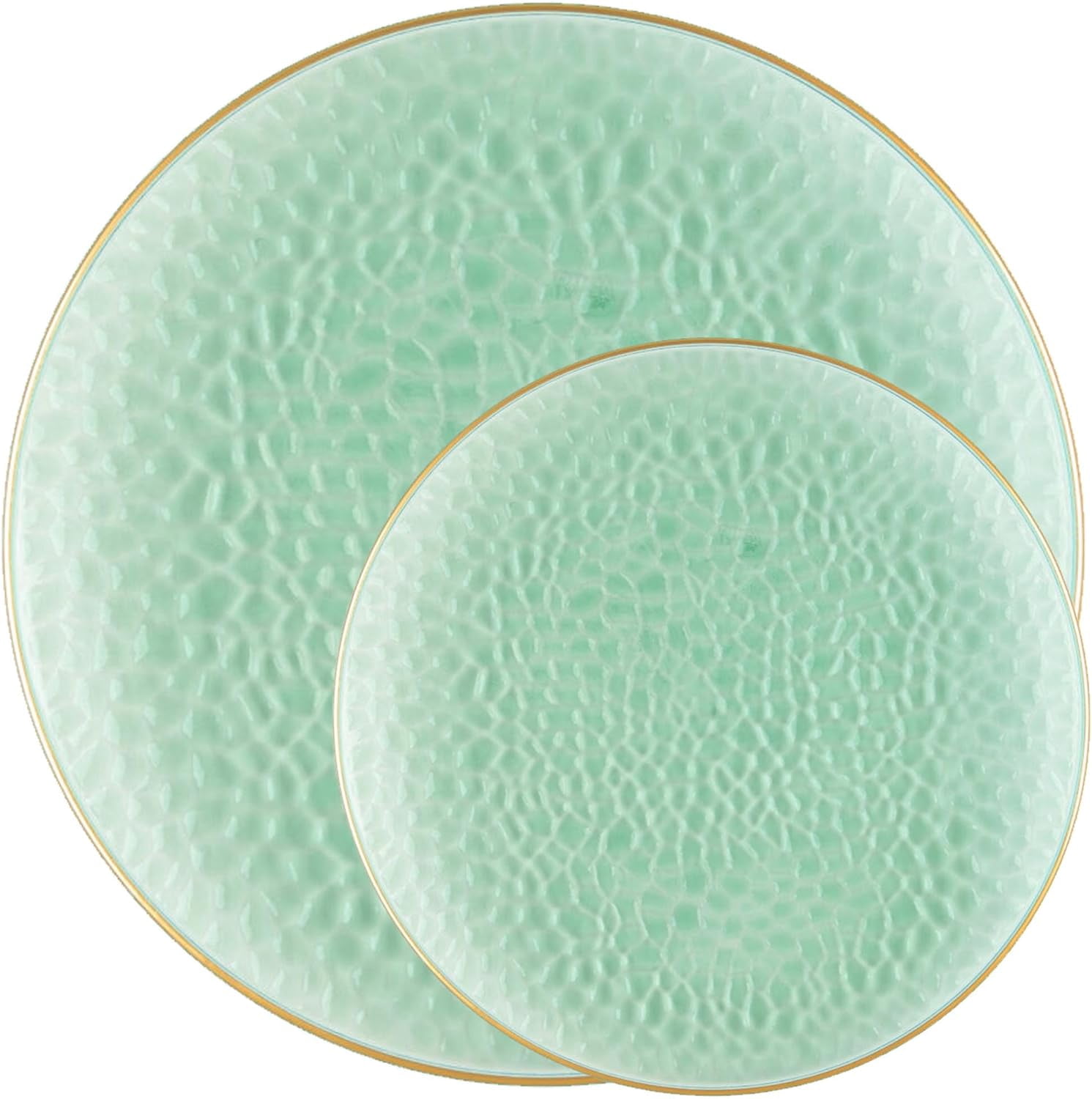 Combo Set 7" Dessert Plates and 10" inch Round Green Hammered Plastic ...