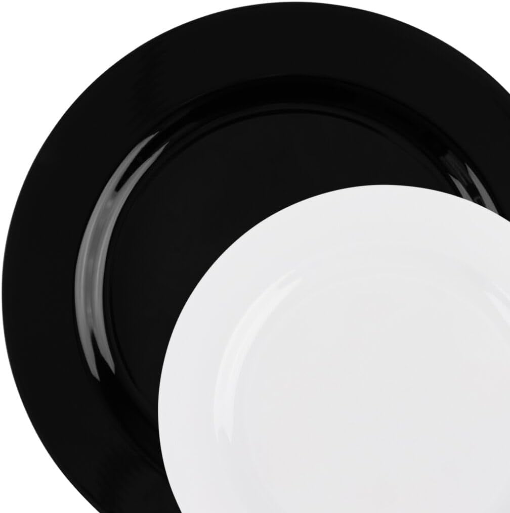 Combo Set 7" White Dessert Plates and 10" inch Round Black Plastic ...