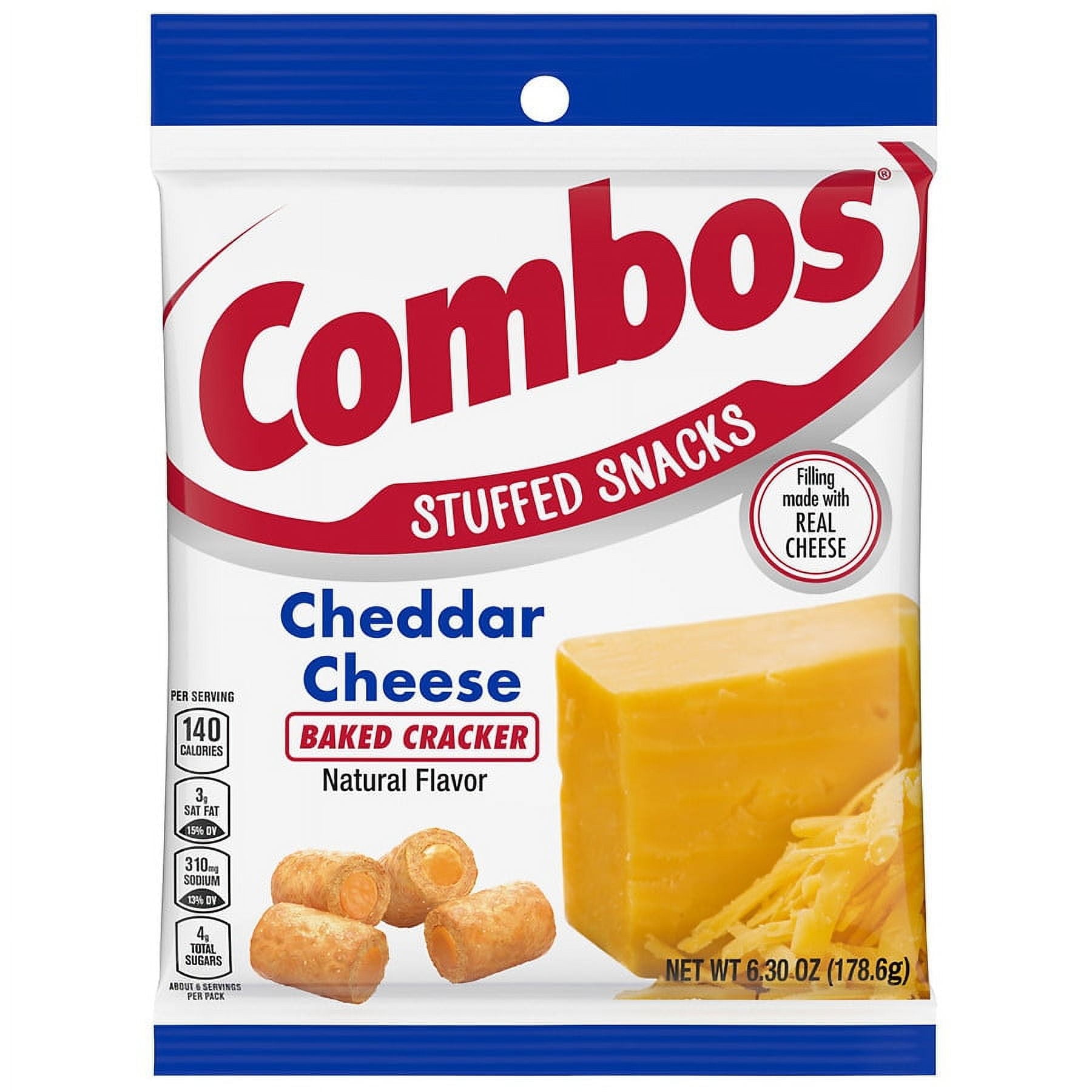 Combos Cheddar Cheese Cracker Baked Snacks Bag 6.3 oz Pack of 2 ...