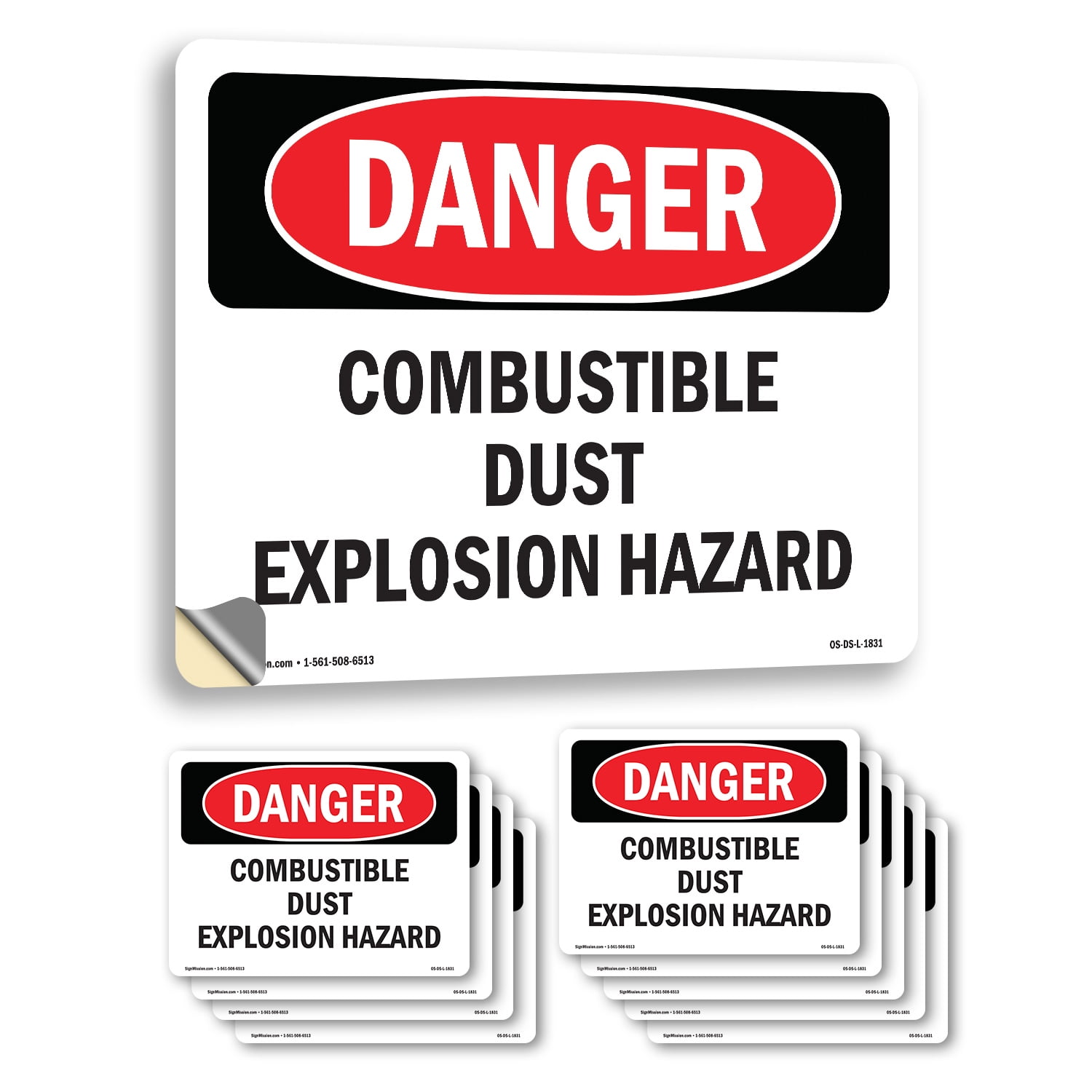 Combustible Dust Explosion Hazard OSHA Danger Vinyl Decal Label 14 Inch ...