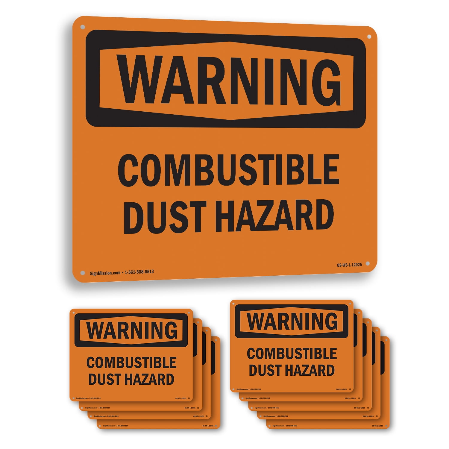 Combustible Dust Hazard OSHA WARNING Rigid Plastic Sign 18 Inch x 12 ...