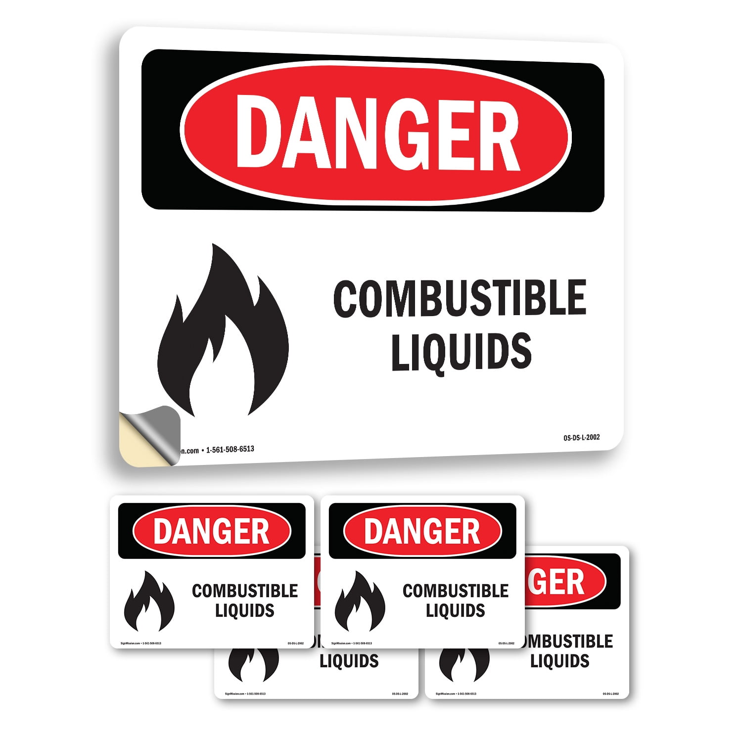 Combustible Liquids OSHA Danger Vinyl Decal Label 14 Inch x 10 Inch - 5 ...