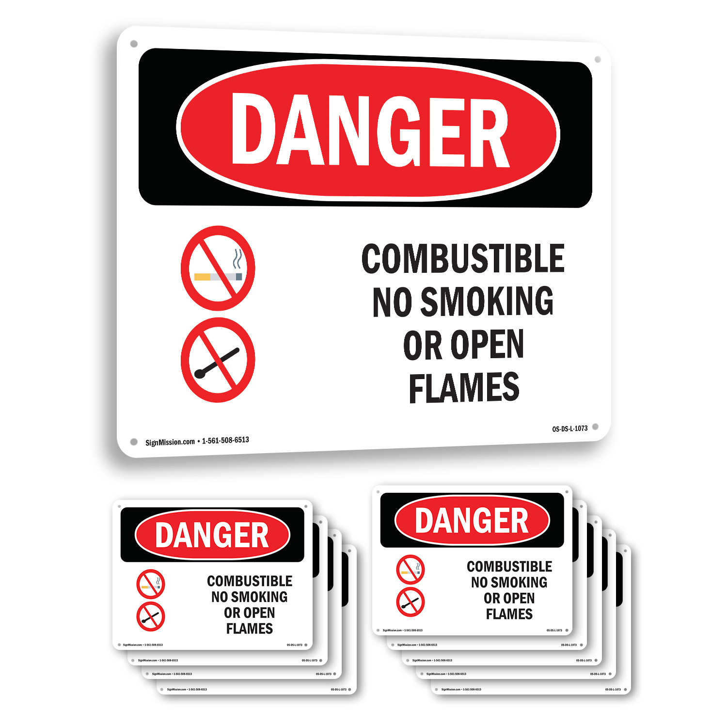 Combustible No Smoking Or Open Flames OSHA Danger Rigid Plastic Sign 14 ...