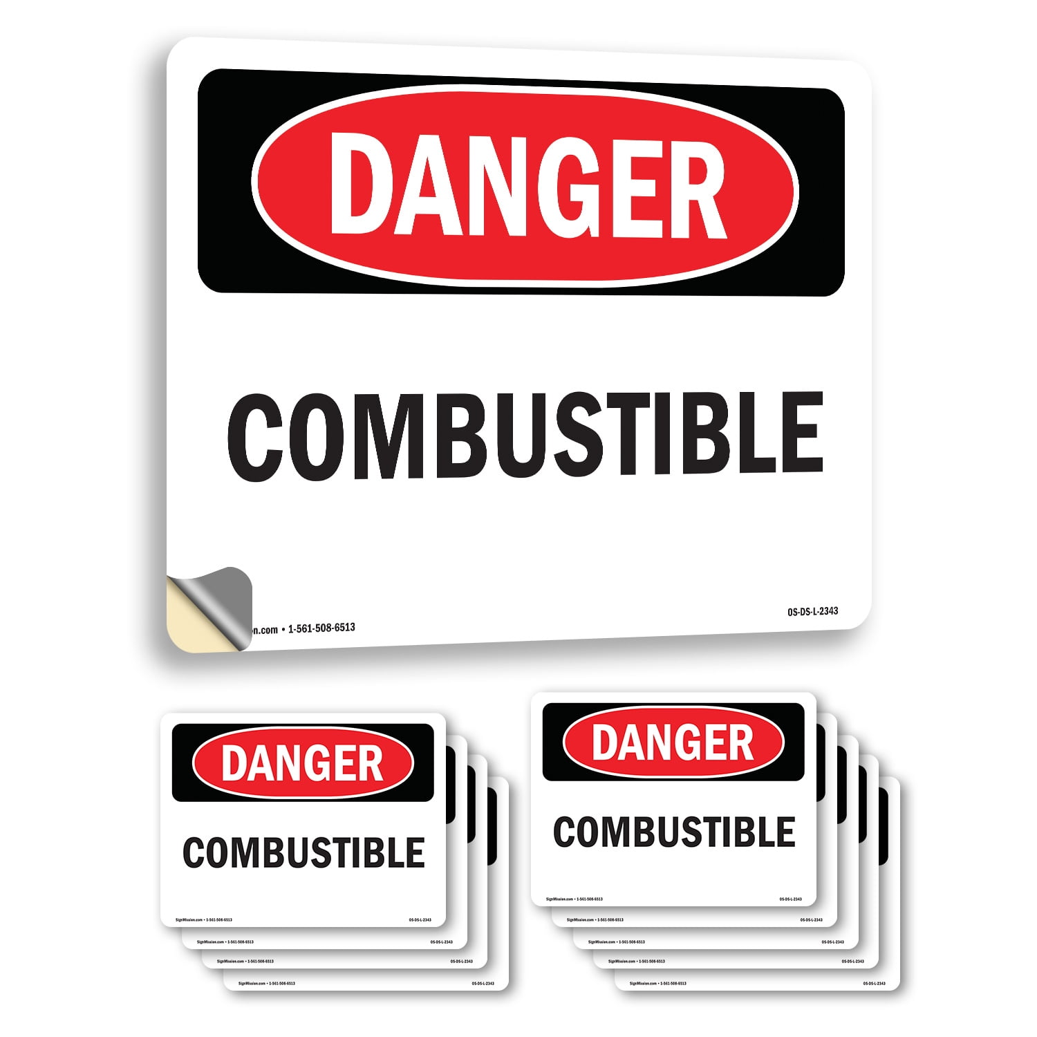 Combustible OSHA Danger Vinyl Decal Label 24 Inch x 18 Inch - 10 Pack ...