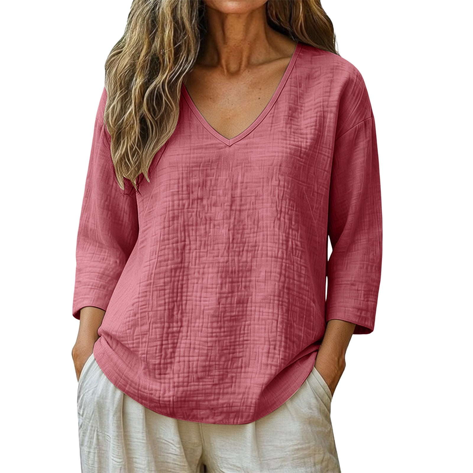 Comdrip Blouses Fashion Clothes Loose Basic 3/4 Sleeve Solid Color ...
