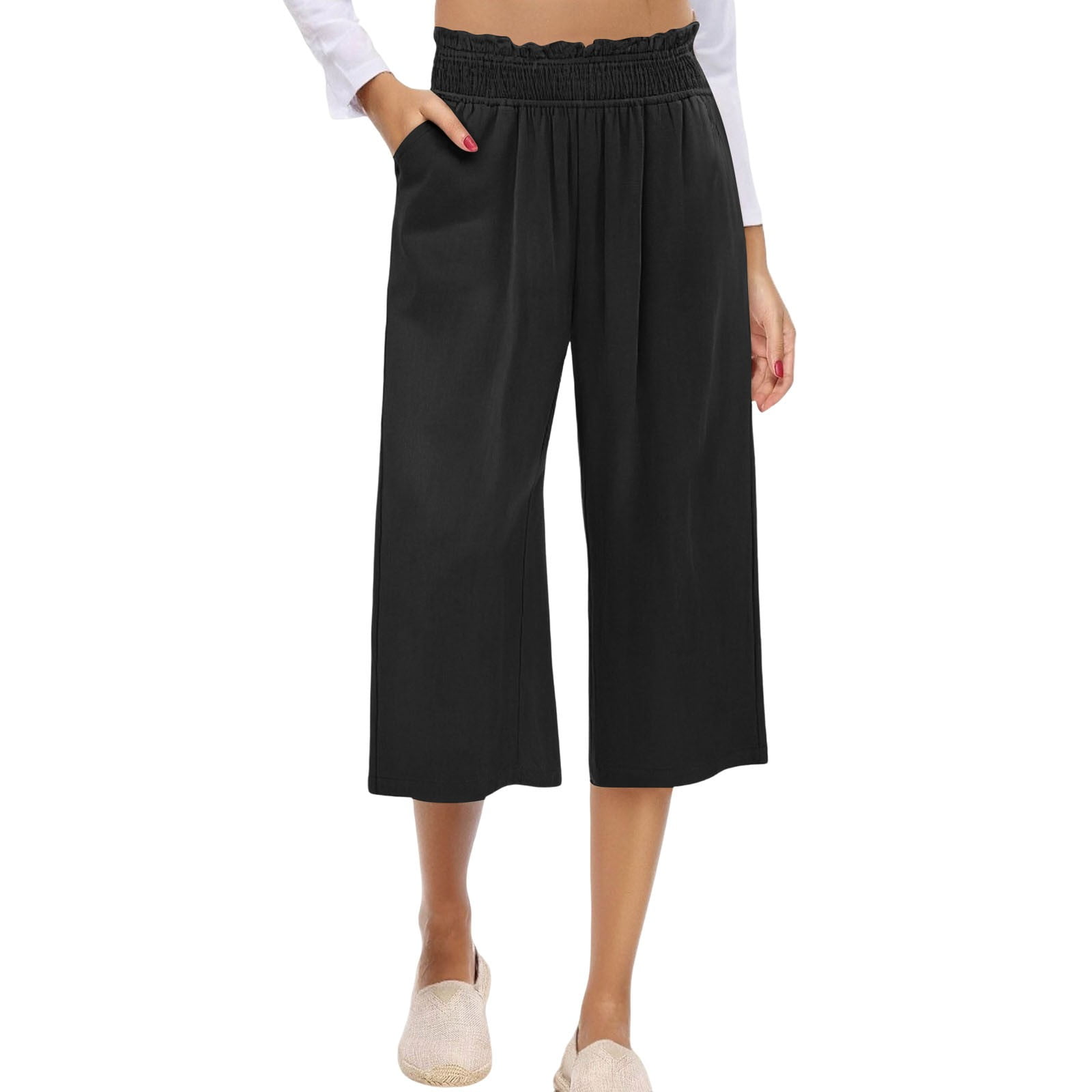 Comdrip Cotton Pants! Womens Solid Elegant High Waisted Wide Leg Linen ...