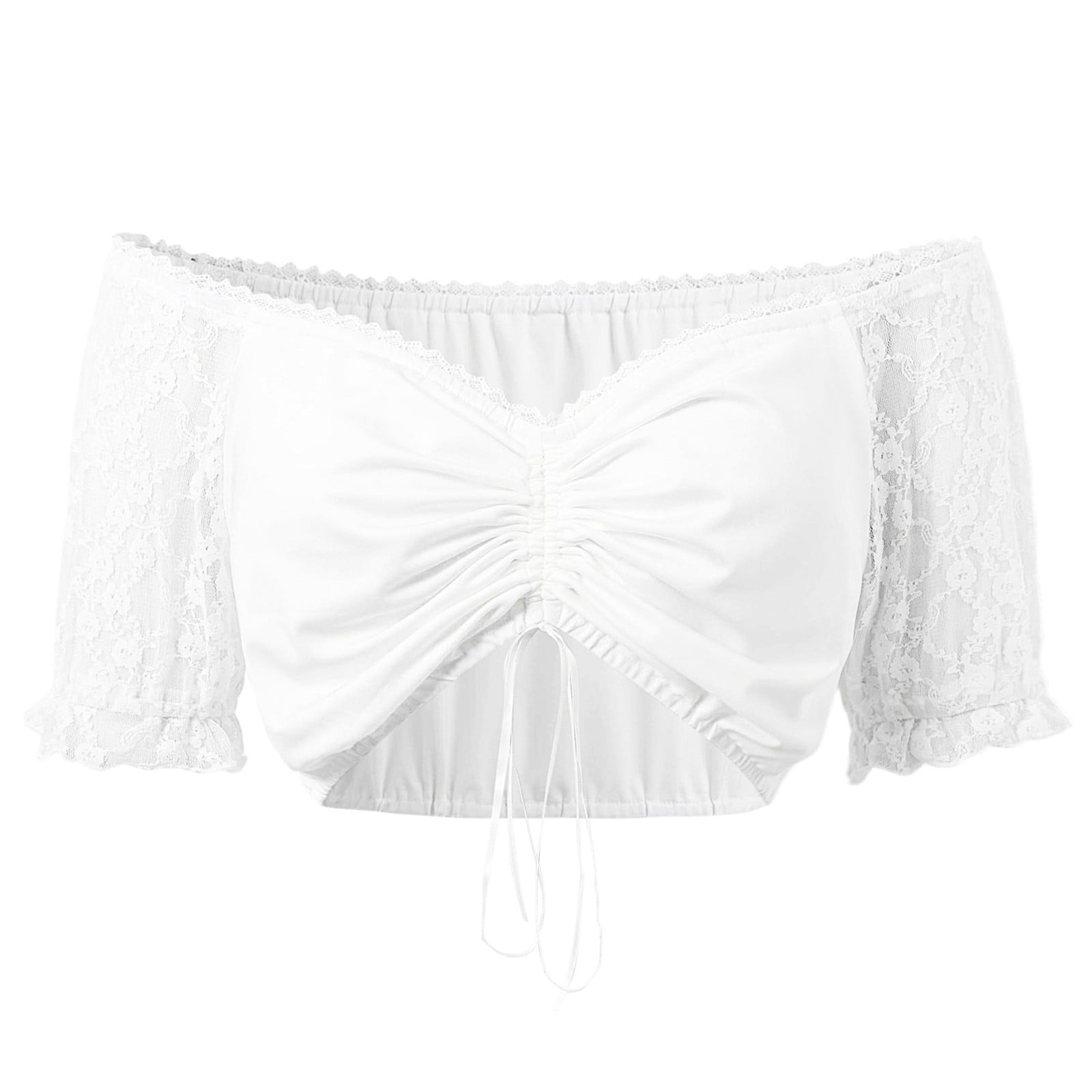 Comdrip Cropped Dirndl Top! Womens White Dirndl Blouse V Neck Elegant ...