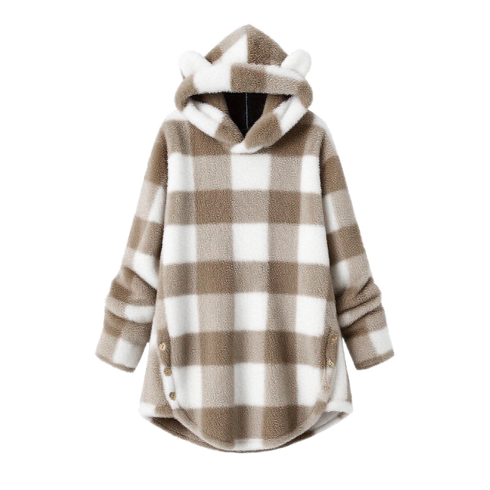 Comdrip Cute Hoodies, Fuzzy Jacket for Women Long Sleeve Plaid Splicing ...