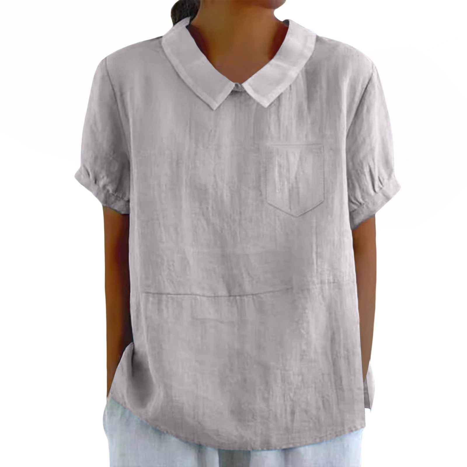 Comdrip Linen Womens Tops, Loose Button Shirt Top Stand Solid Color ...