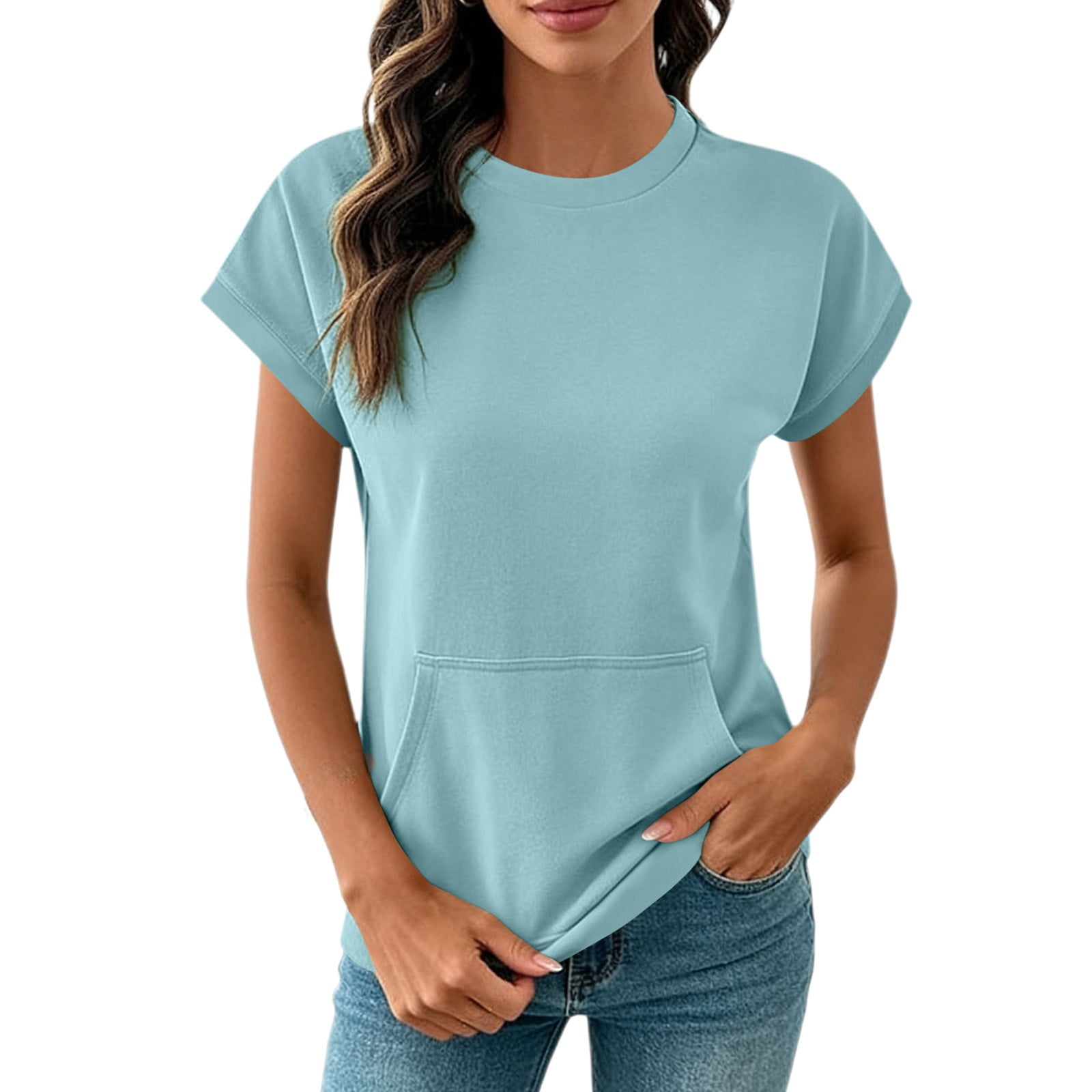 Comdrip Loose Tunic Tops Blouses Basic Clothes Short Sleeve Crew Neck ...