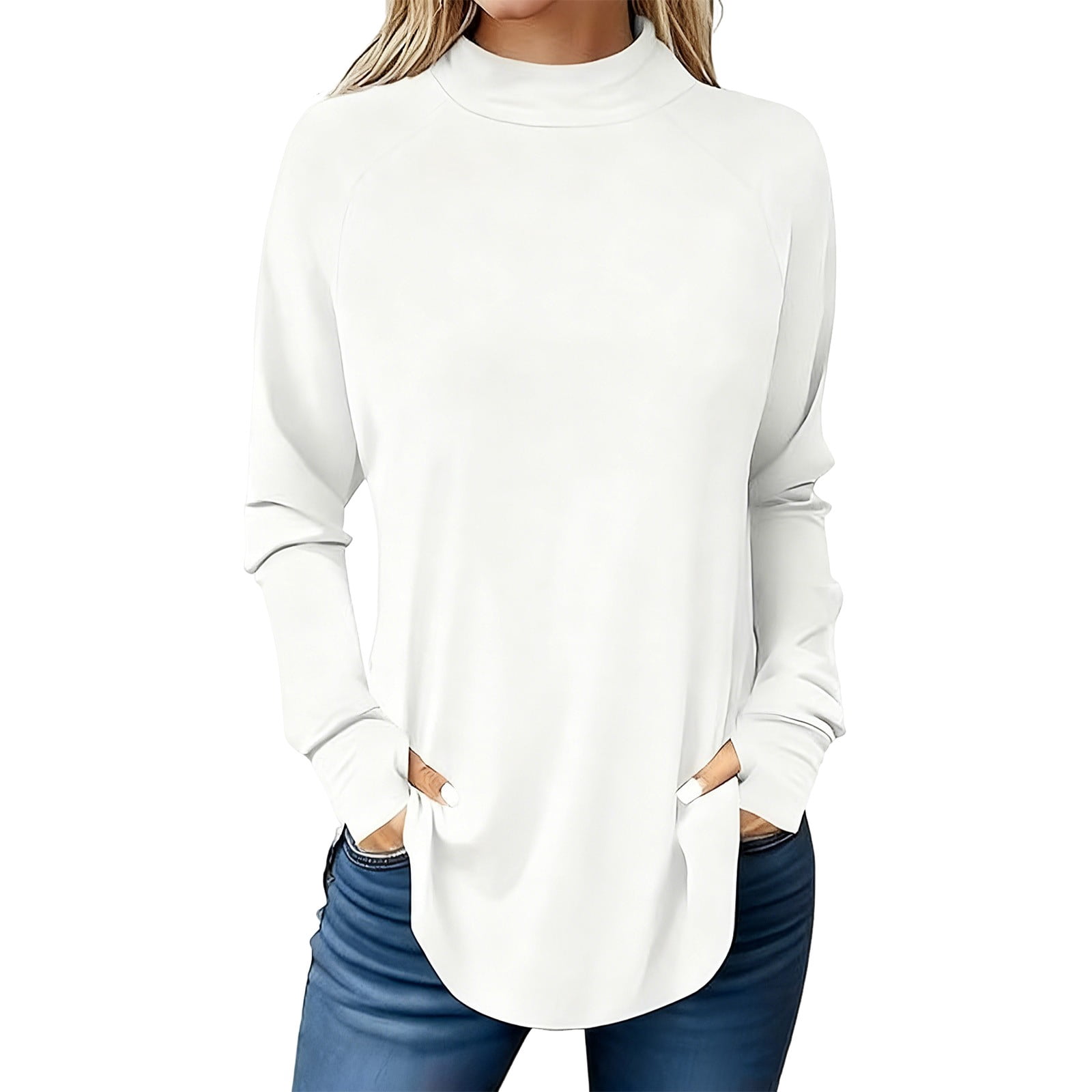 Comdrip Mock Turtleneck Tops for Women, Women's Casual Long Sleeve ...