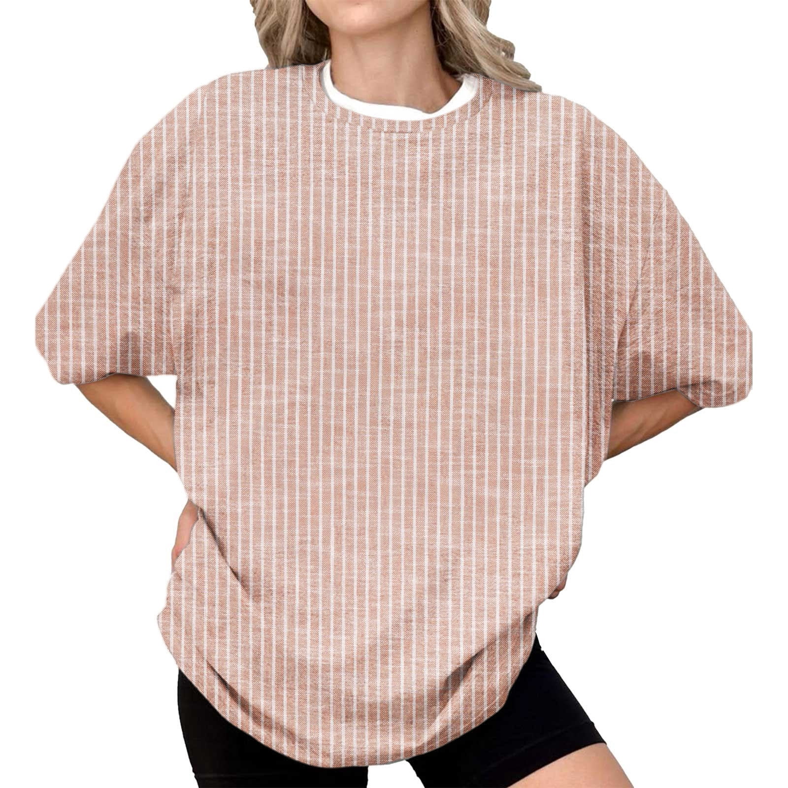 Comdrip Shirts for Women, Women's Striped Drop Shoulder 2D Printed ...