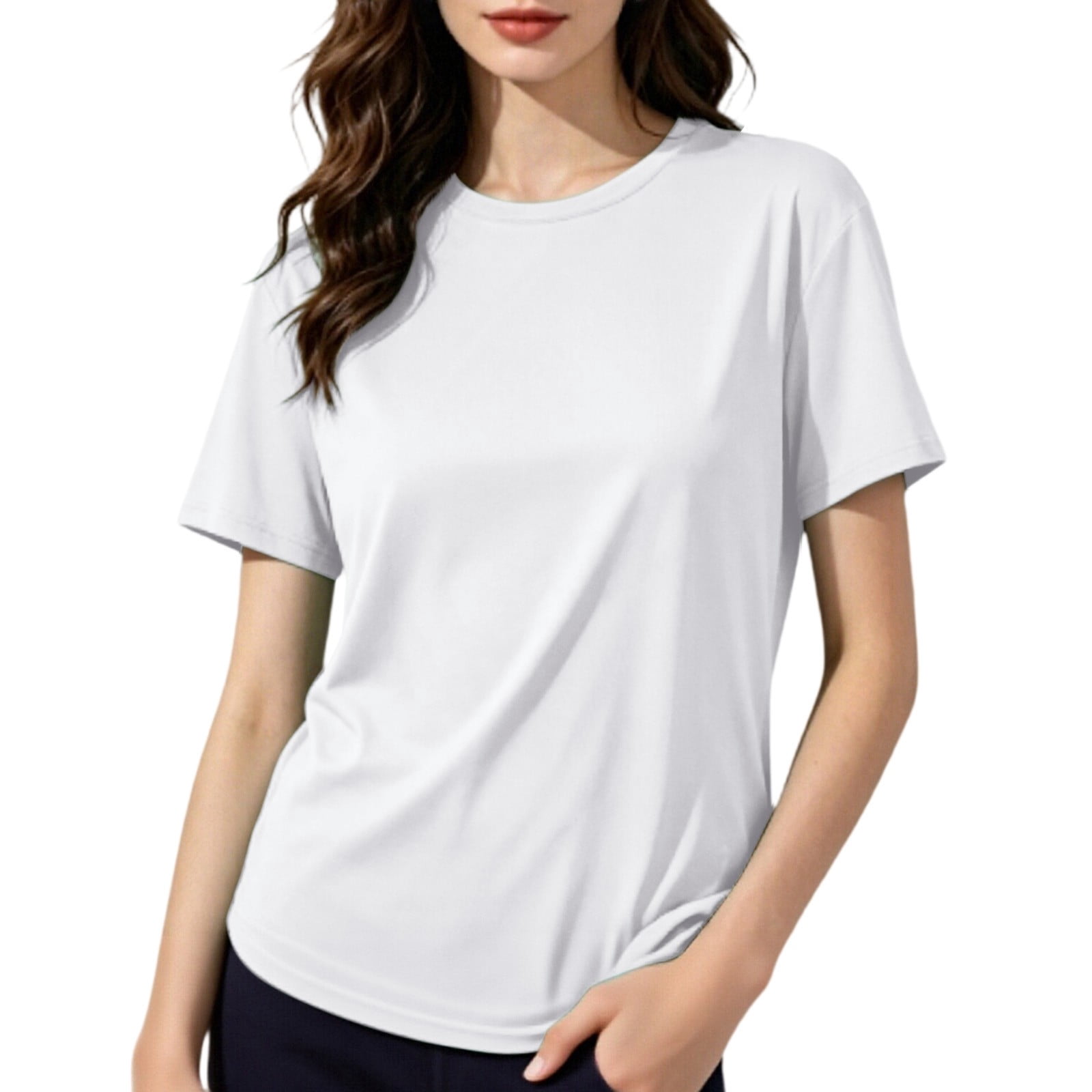 Comdrip Short Sleeve Crew Neck Solid Color Polyester Sweater Tops ...