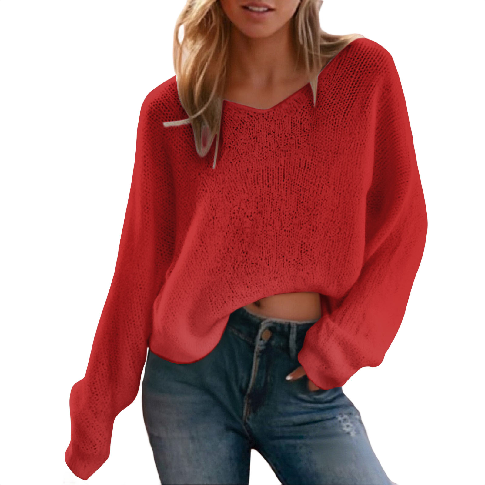Comdrip Thin Sweater, Women's Casual V Neck Long Sleeve Knit Loose ...
