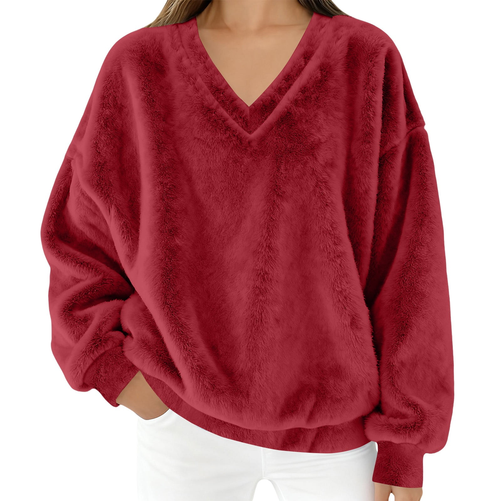 Comdrip V Neck Sweatshirt, Women's Fashion Velvet Tops Casual Long ...
