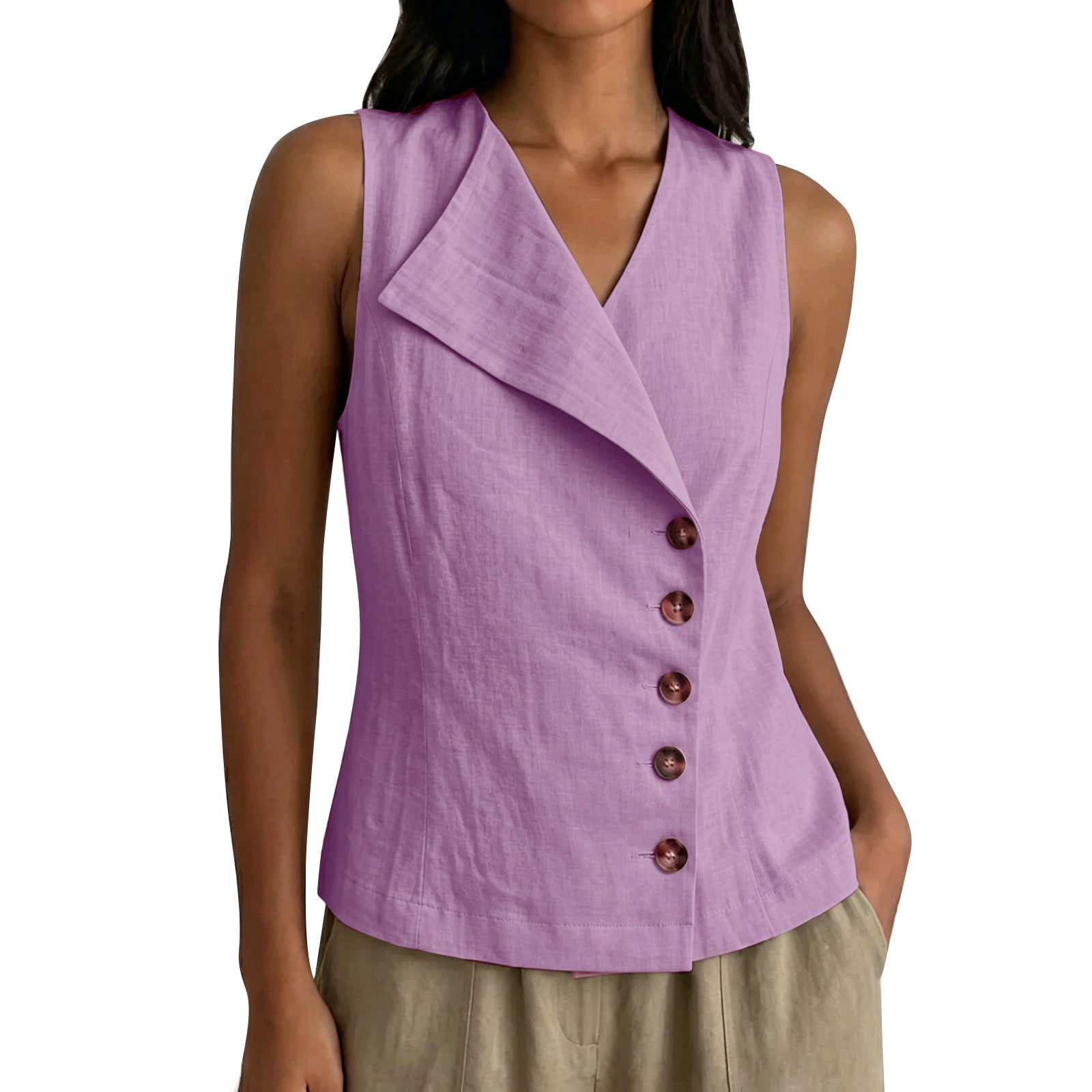Comdrip Women's Cotton Slim Fit Button down Sleeveless V-Neck Solid ...