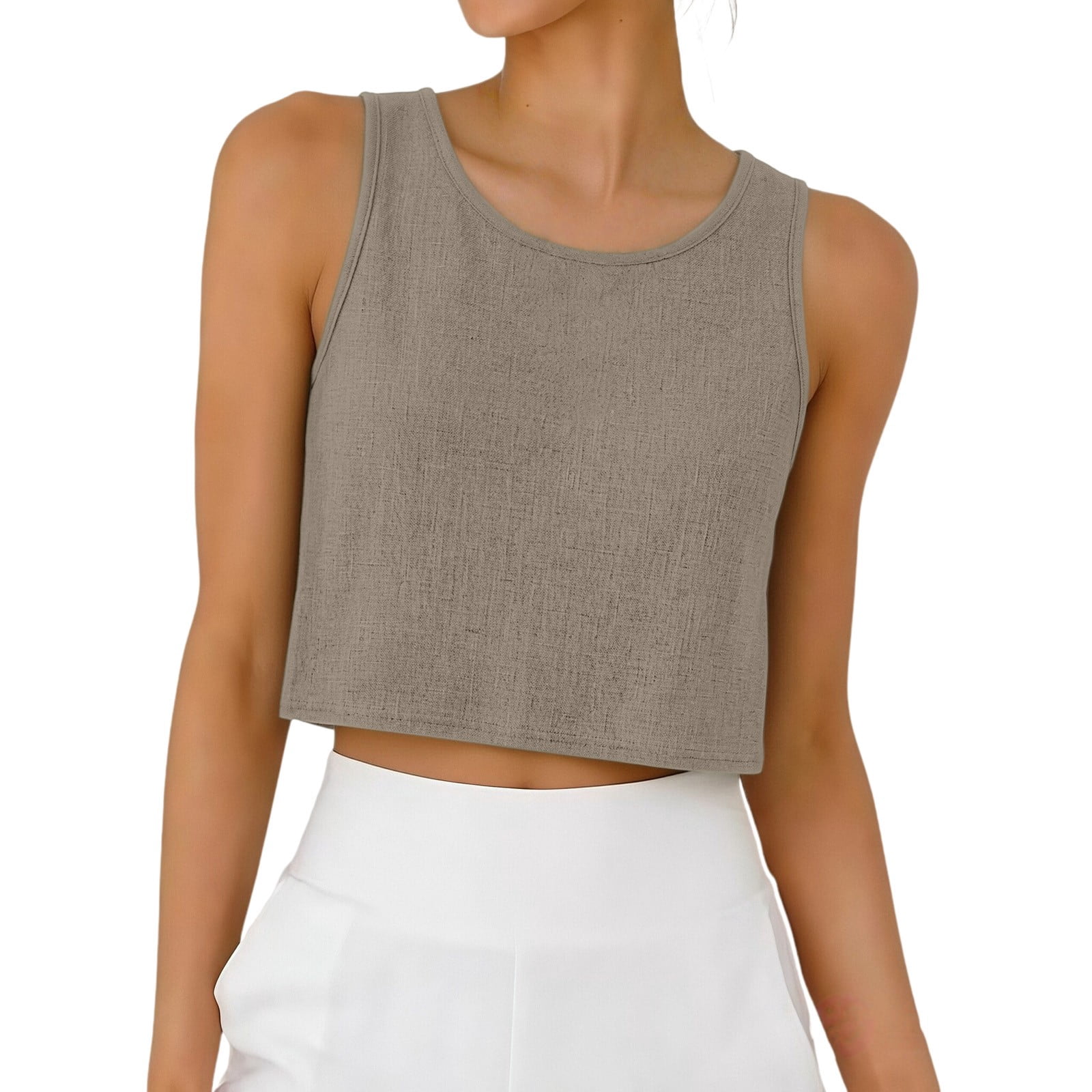 Comdrip Women's Sleeveless Scoop Neck Bamboo Nodes Cotton Outfits Linen ...