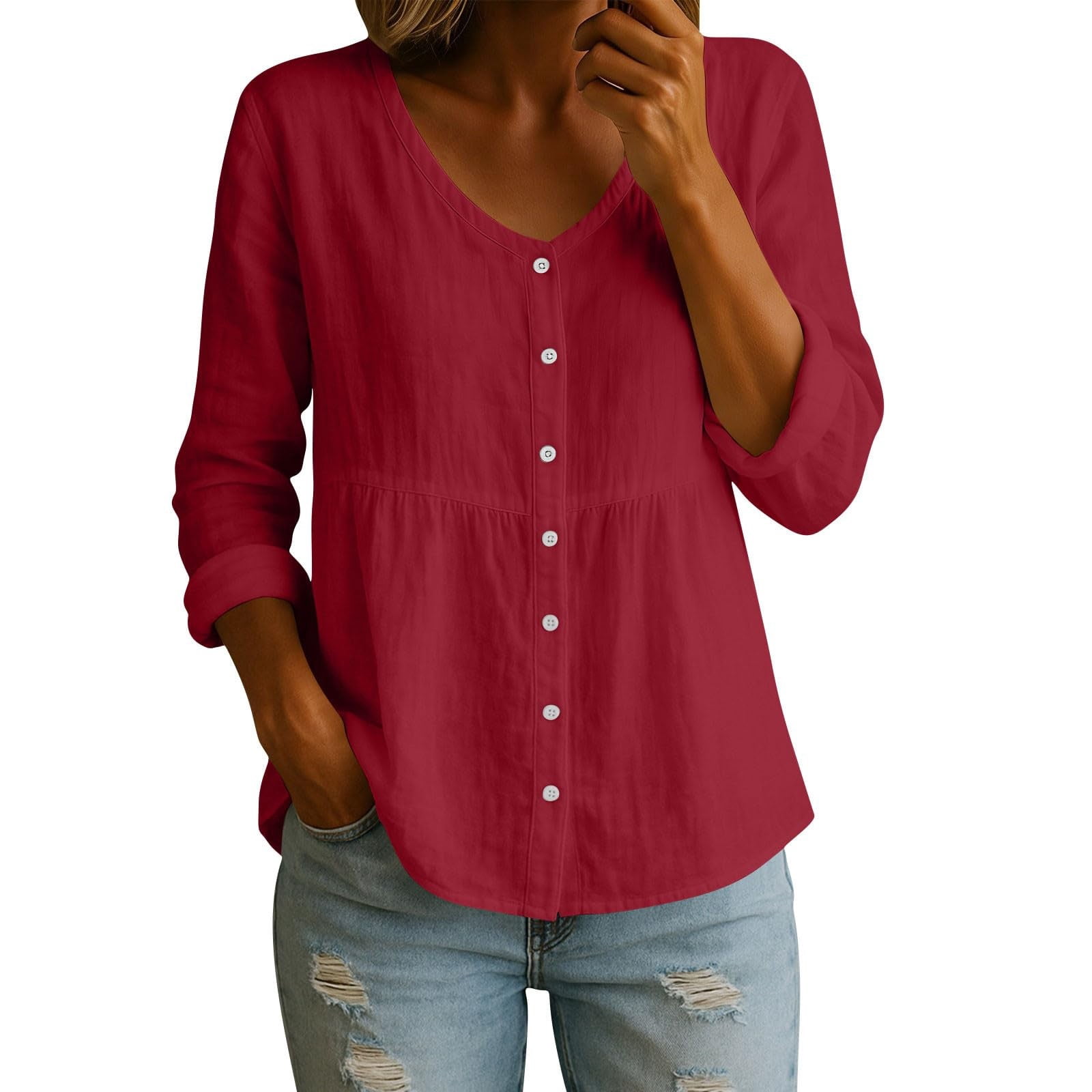 Comdrip Womens Blouses Casual Crew Neck Tshirt Tops Trendy Solid Loose ...