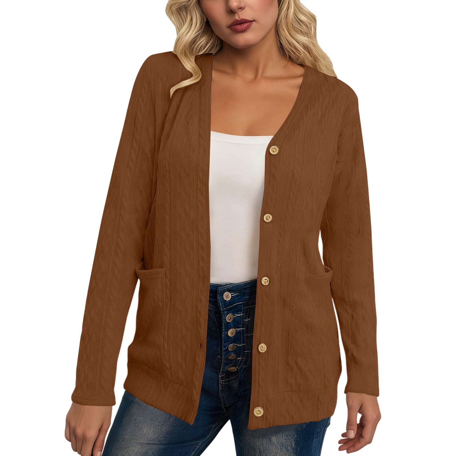 Comdrip Womens Cardigan Sweaters, Women's V Neck Open Front Sweaters ...