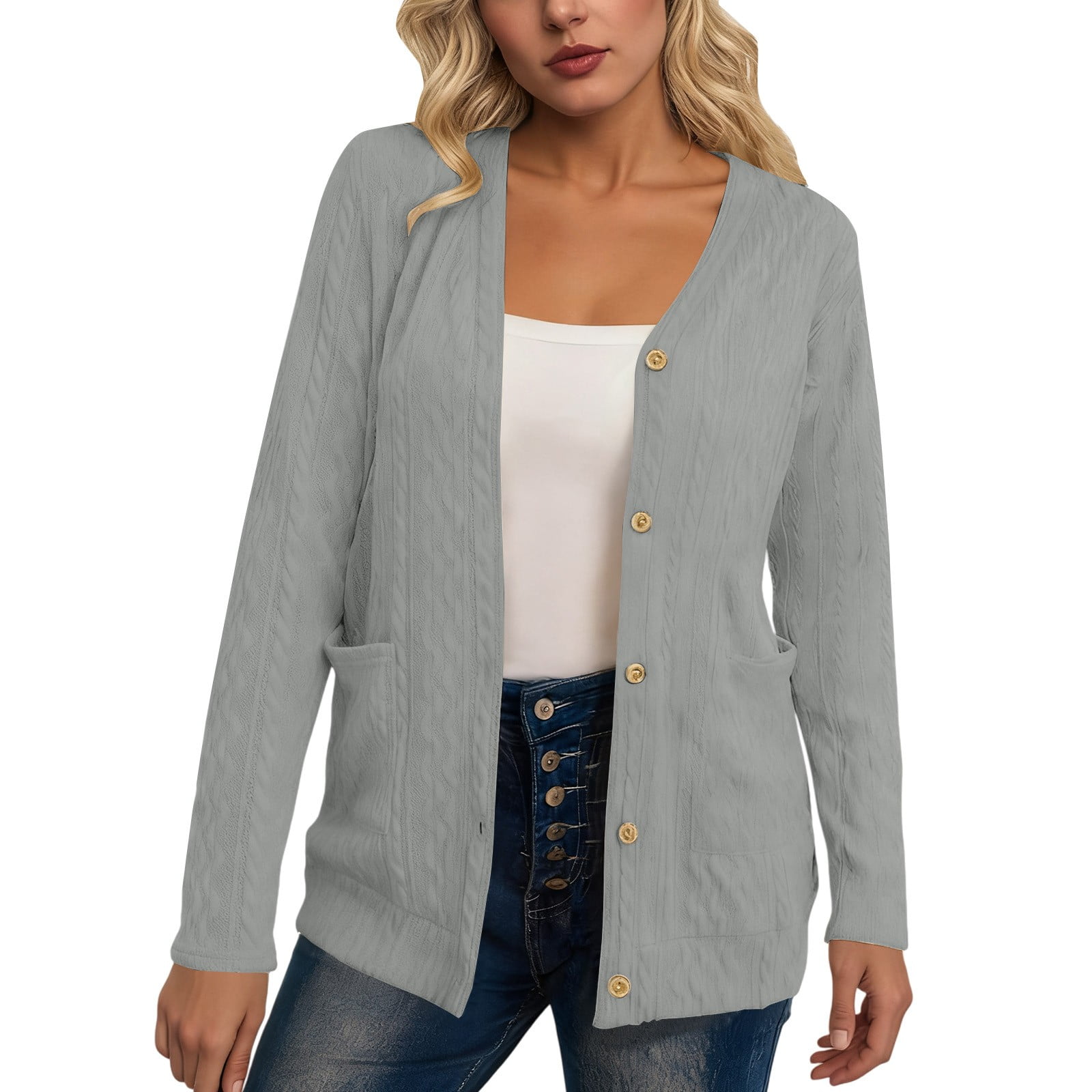 Comdrip Womens Cardigan Sweaters, Women's V Neck Open Front Sweaters ...