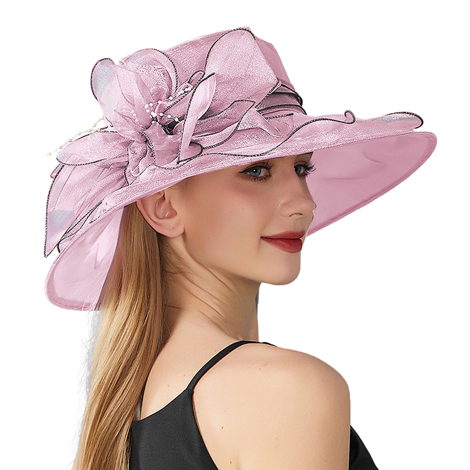 Comdrip Womens Derby Hats 2025! Women's Solid Color Big Flower Shade English Lady Elegant ...