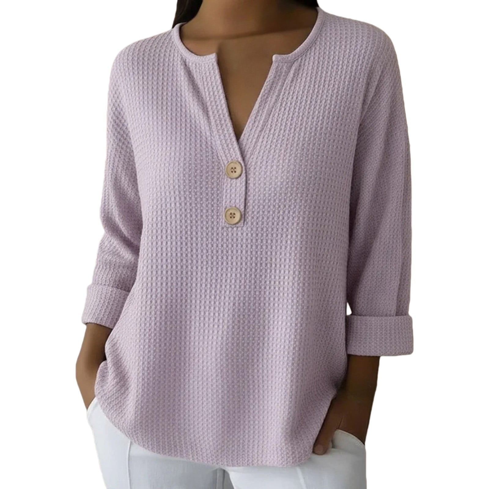 Comdrip Womens Henley Sweater, Womens Ribbed Texture Drop Shoulder ...