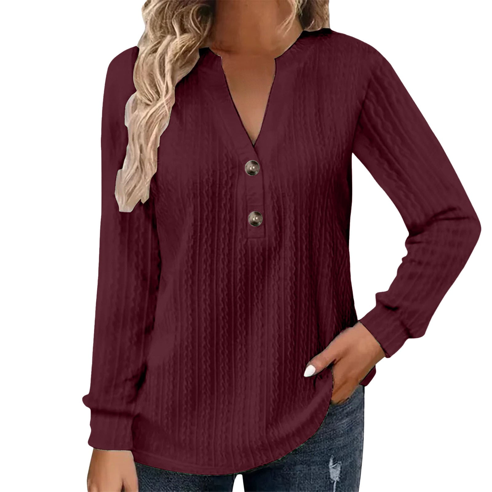 Comdrip Womens Work Tops, Women's Half Button Down Shirt Long Sleeve V ...