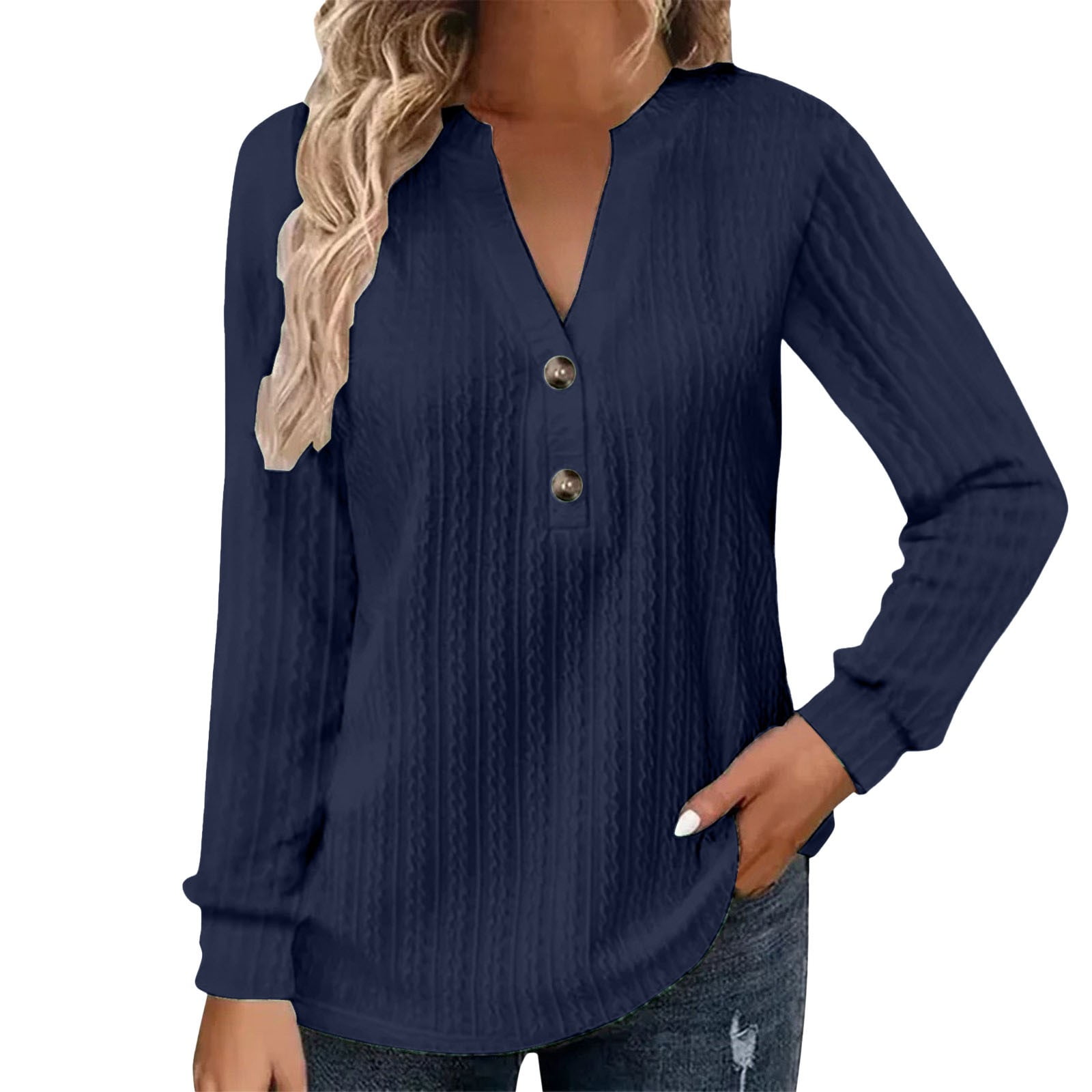 Comdrip Womens Work Tops, Women's Half Button Down Shirt Long Sleeve V ...