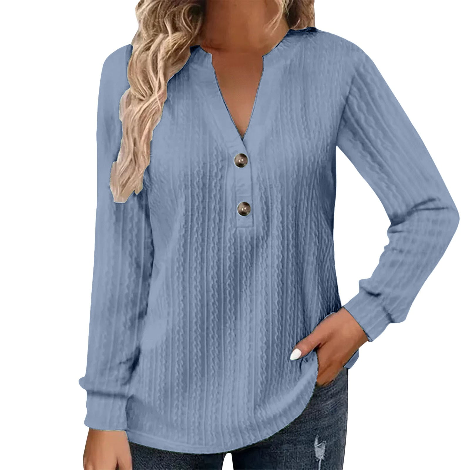 Comdrip Womens Work Tops, Women's Half Button Down Shirt Long Sleeve V ...