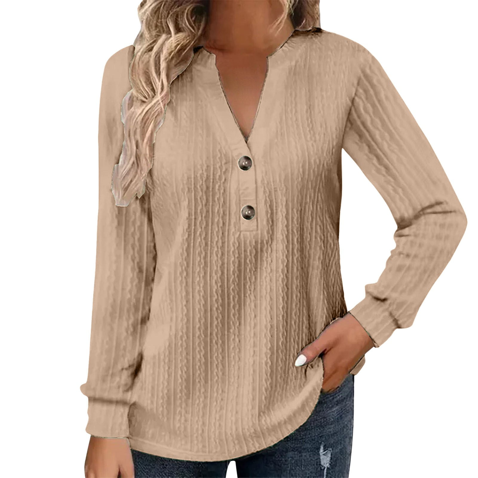 Comdrip Womens Work Tops, Women's Half Button Down Shirt Long Sleeve V ...