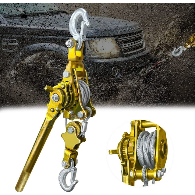Come Along 1 Ton Cable Winch Puller Double Rope 7Ft Heavy Duty Hand ...
